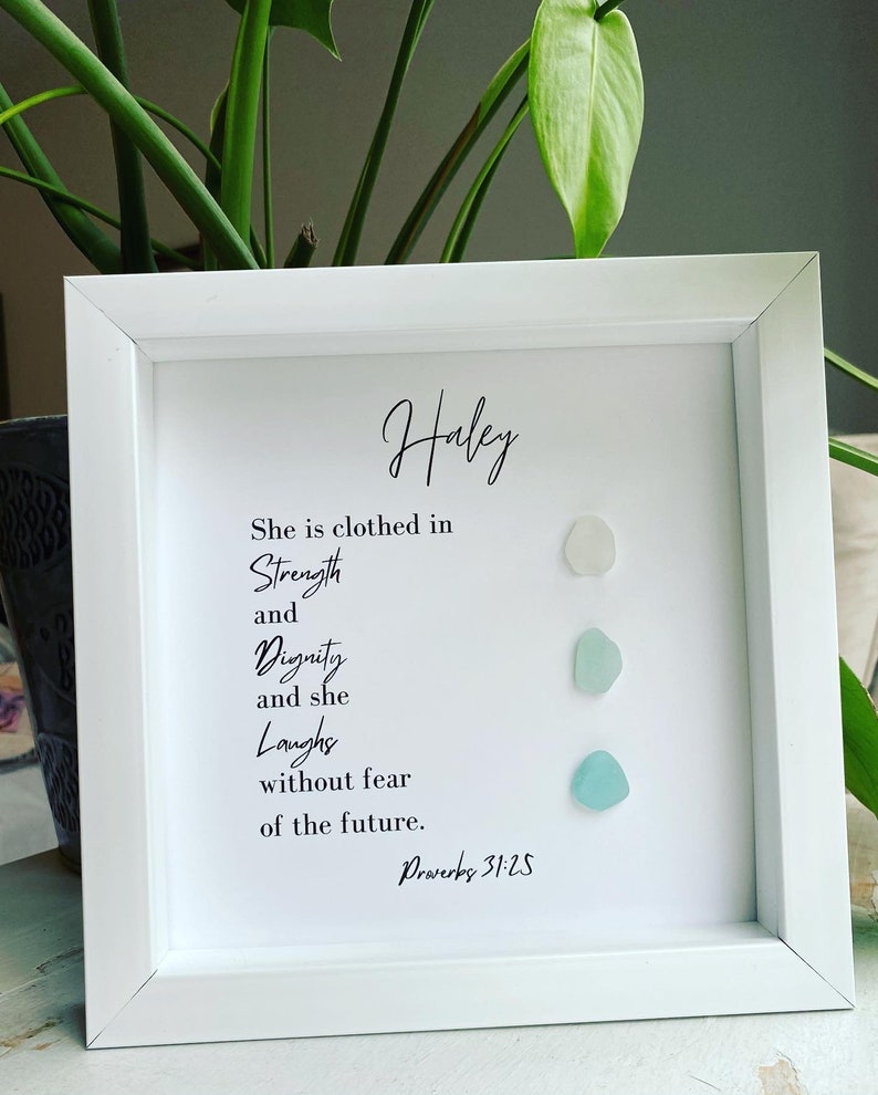 Personalized Sea Glass Scripture Art, Framed Christian Gift - Etsy