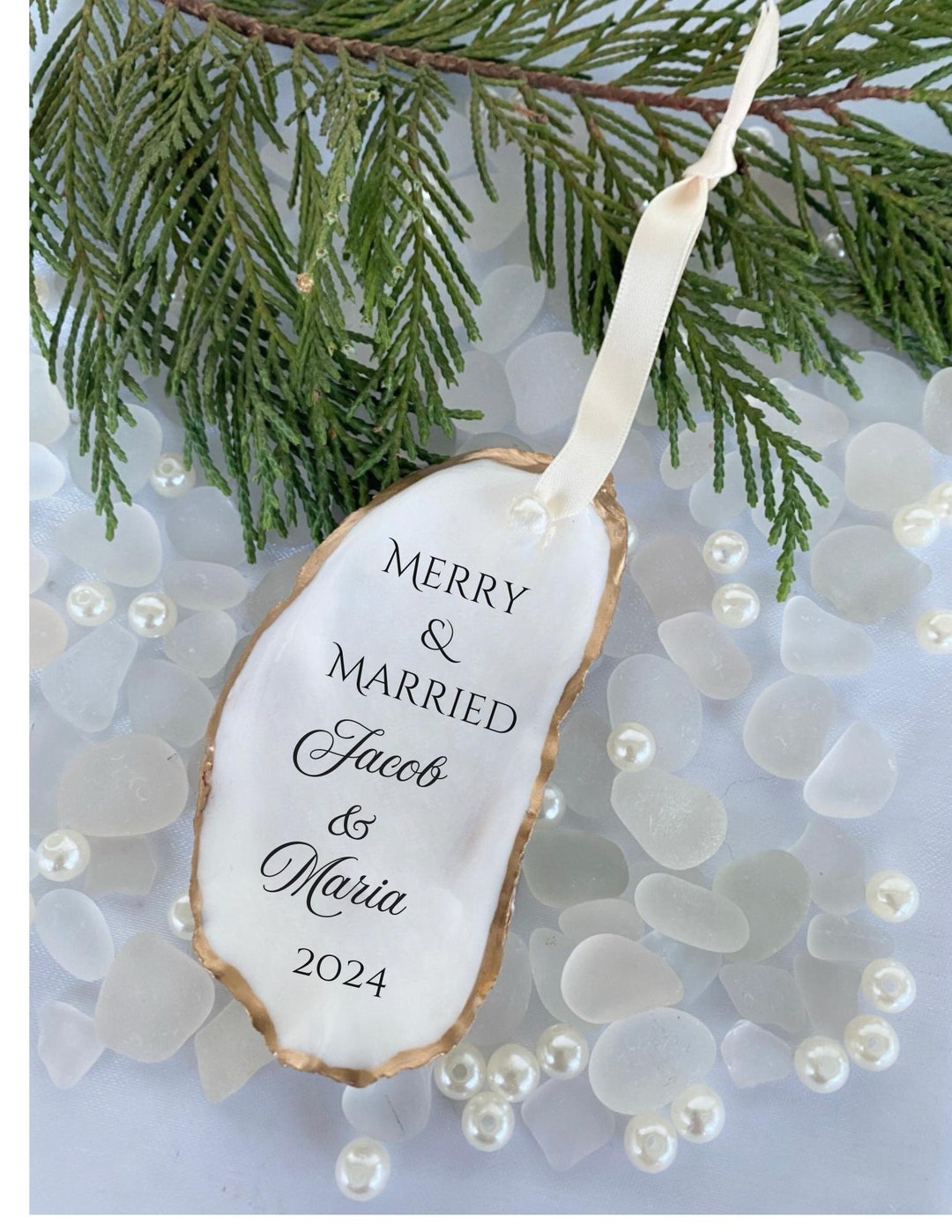 Merry & Married Personalized Wedding Oyster Shell Unique Christmas ...