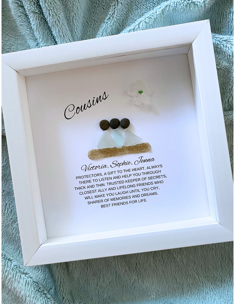Unique Cousin Personalized Sea Glass Art: Framed Sea Glass Pebble Art ...