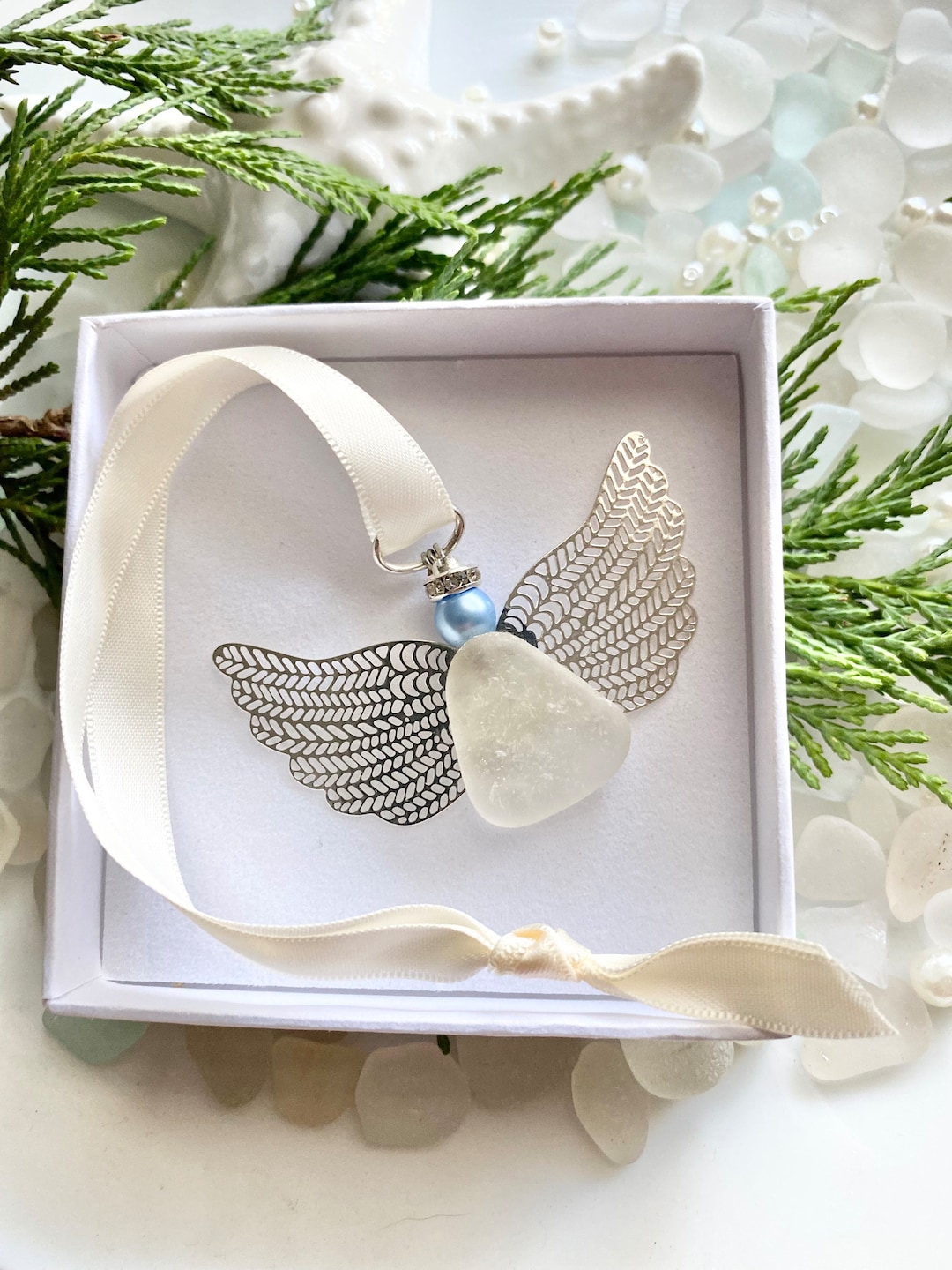 Guardian Angel Sea Glass Ornament Christmas Gift for Her Angel Gift ...