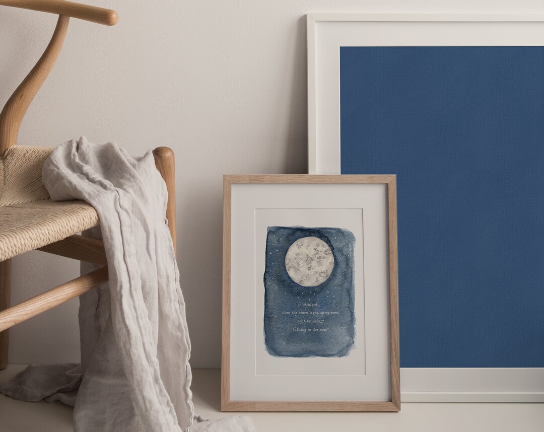 Watercolor Full Moon Poster With Quote, Full Moon Print, Full Moon Wall ...