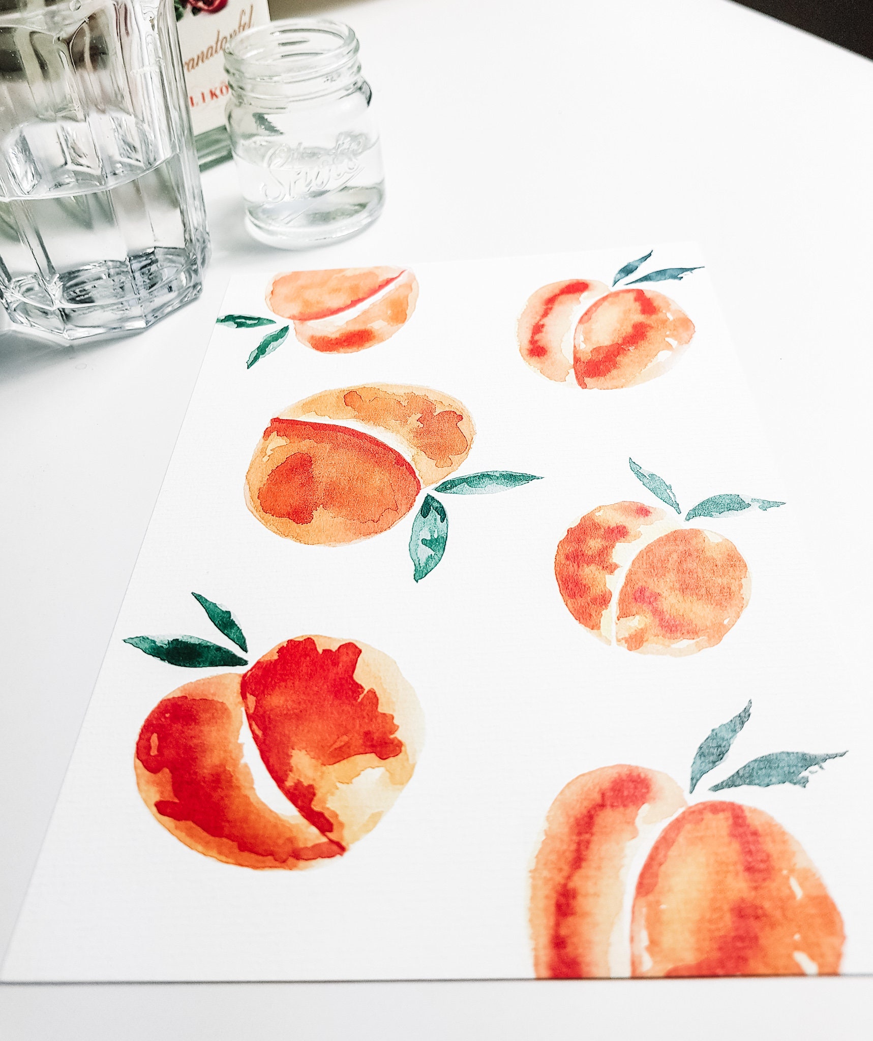 Watercolor Peach Illustration Print Fruit Print Boho Art | Etsy