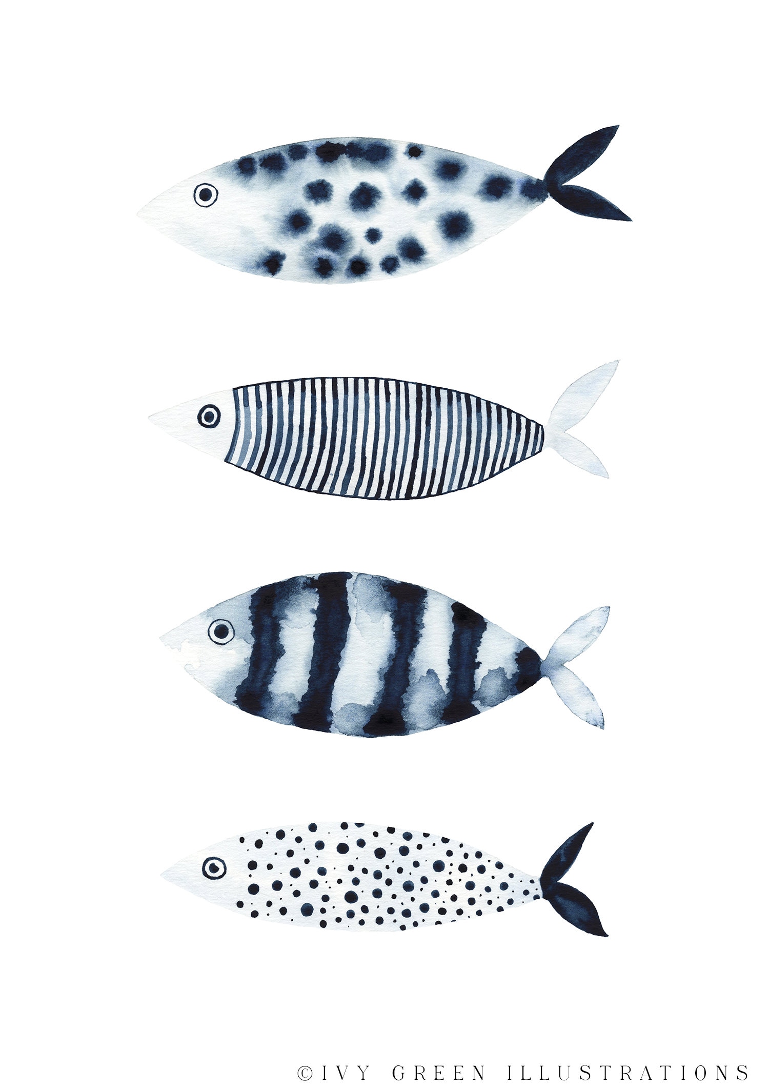 Fish Painting Navy Blue Wall Art Watercolor Fish for - Etsy