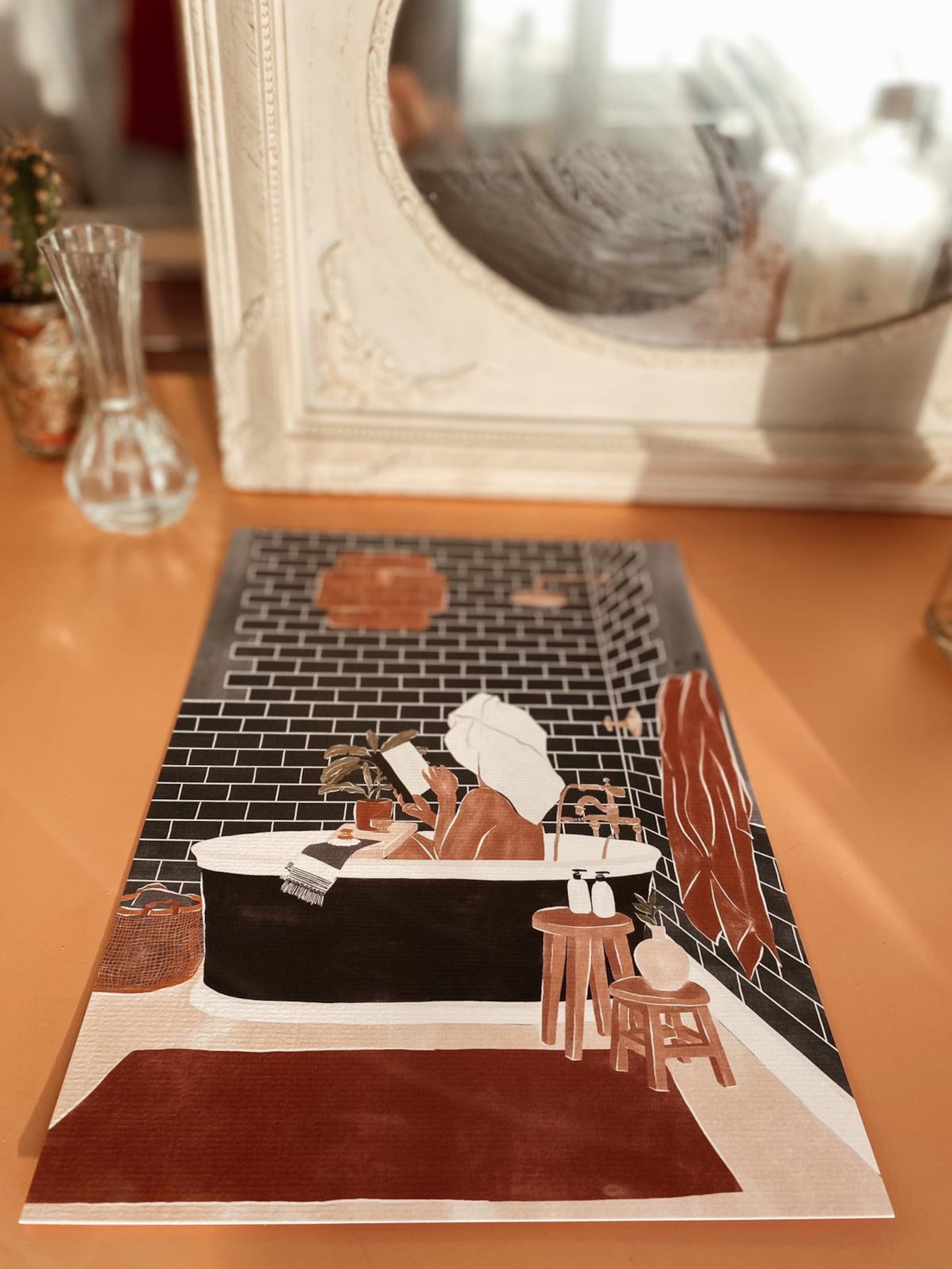 Water Color Painting Woman in Bath Bathroom Shelf Decor Contemporary ...