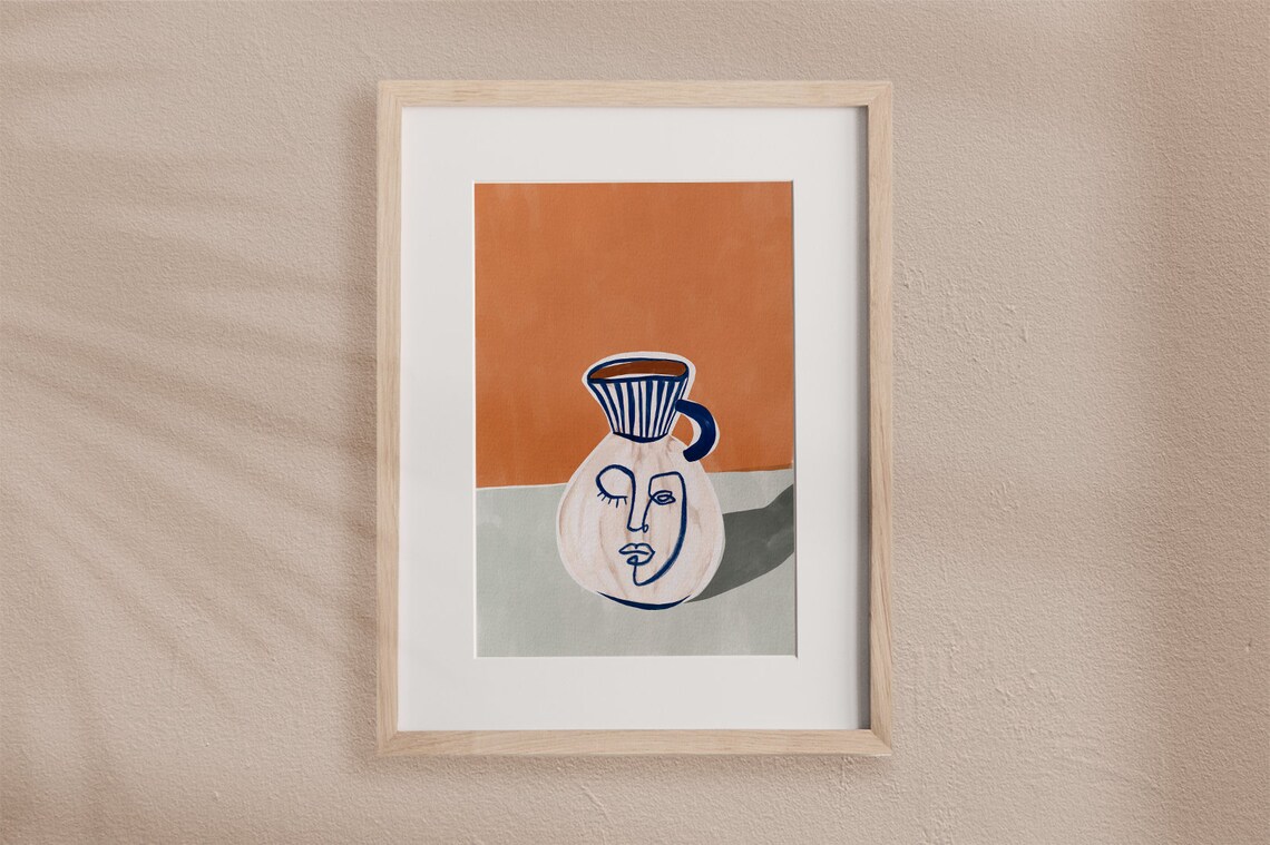 Abstract Face Vase Painting Face Line Art Terracotta Decor | Etsy