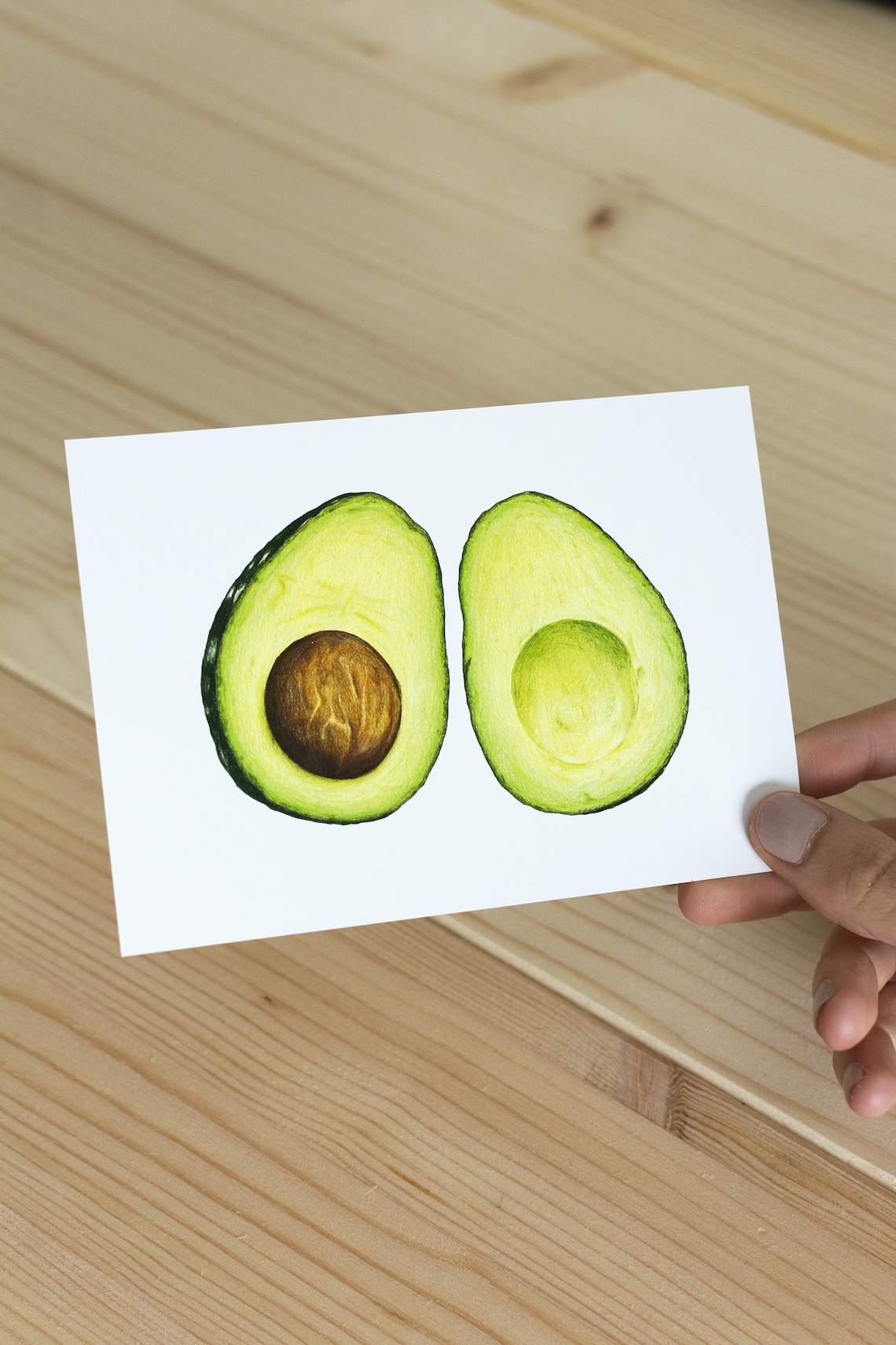Avocado Postcard | Fruit Illustration | Handmade Realistic Food Art ...