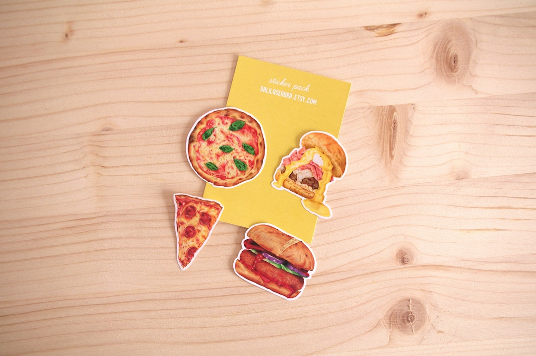 Fast Food Sticker Pack Realistic Illustration Pizza Margherita, Burger ...