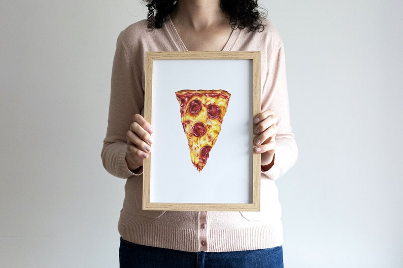 Pepperoni Pizza Slice Art Print | Fast Food Illustration | Handmade ...