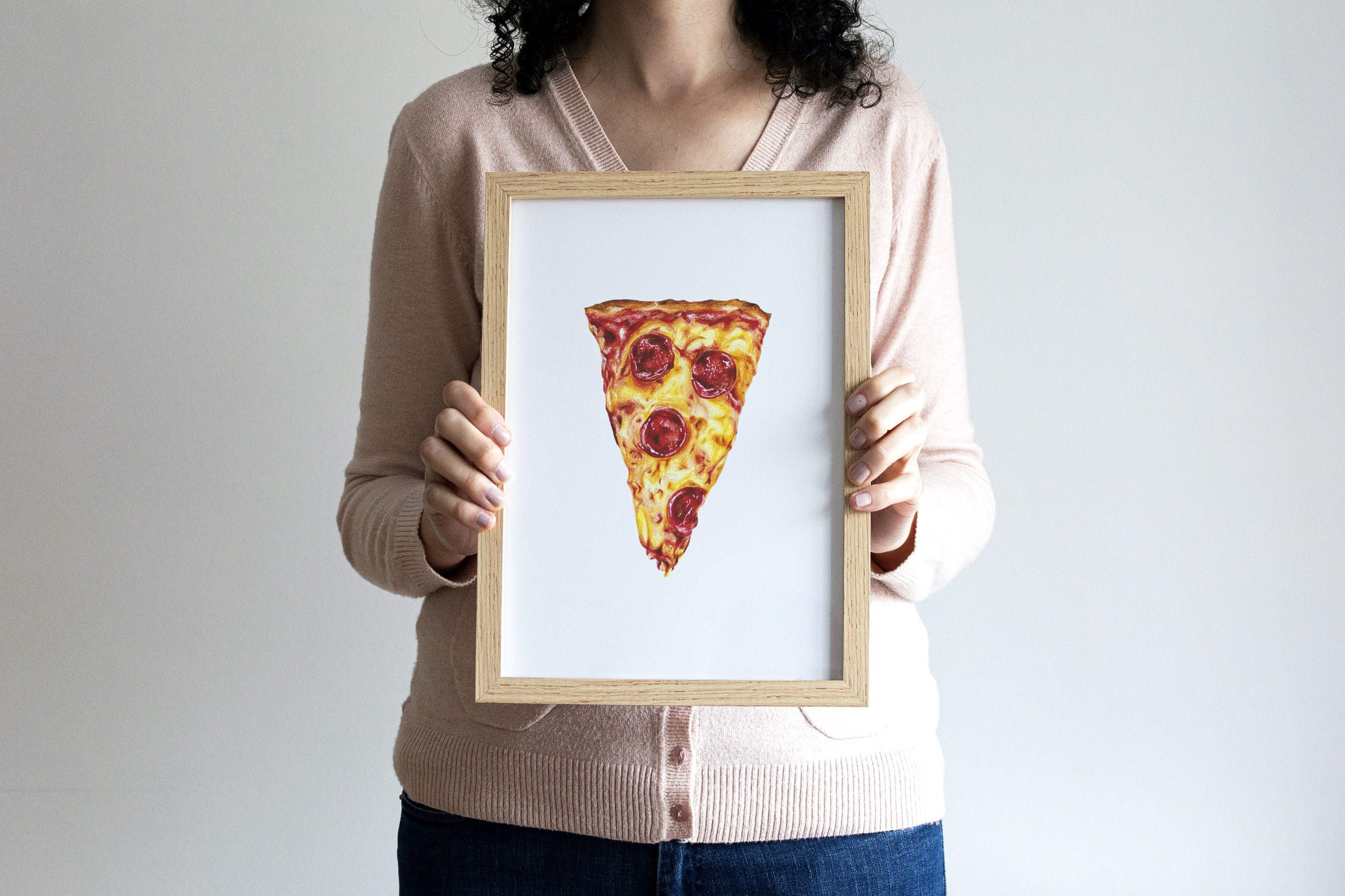 Pepperoni Pizza Slice Art Print | Fast Food Illustration | Handmade ...
