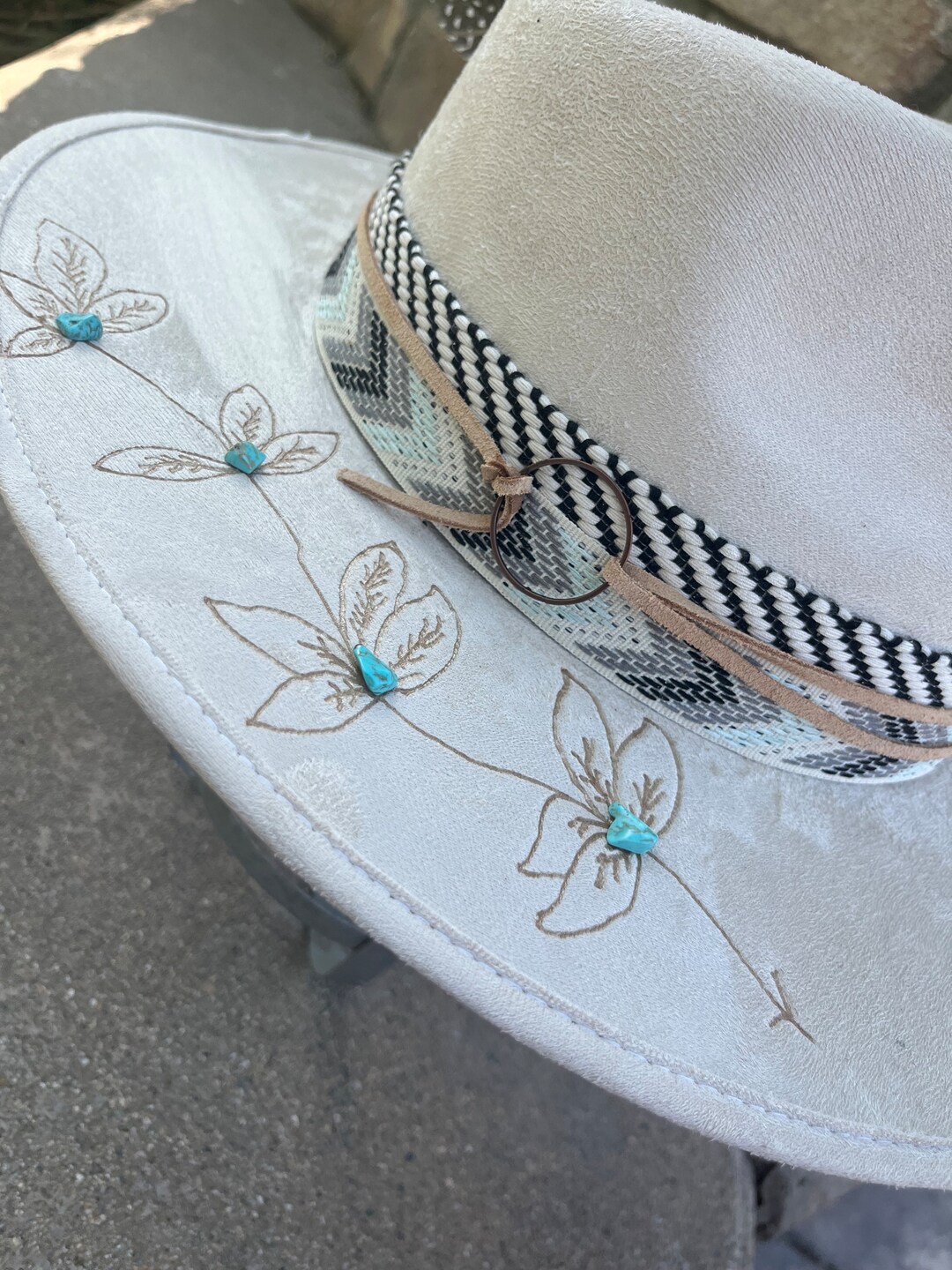 White Flat Brim Burned Cowboy Hat - Etsy