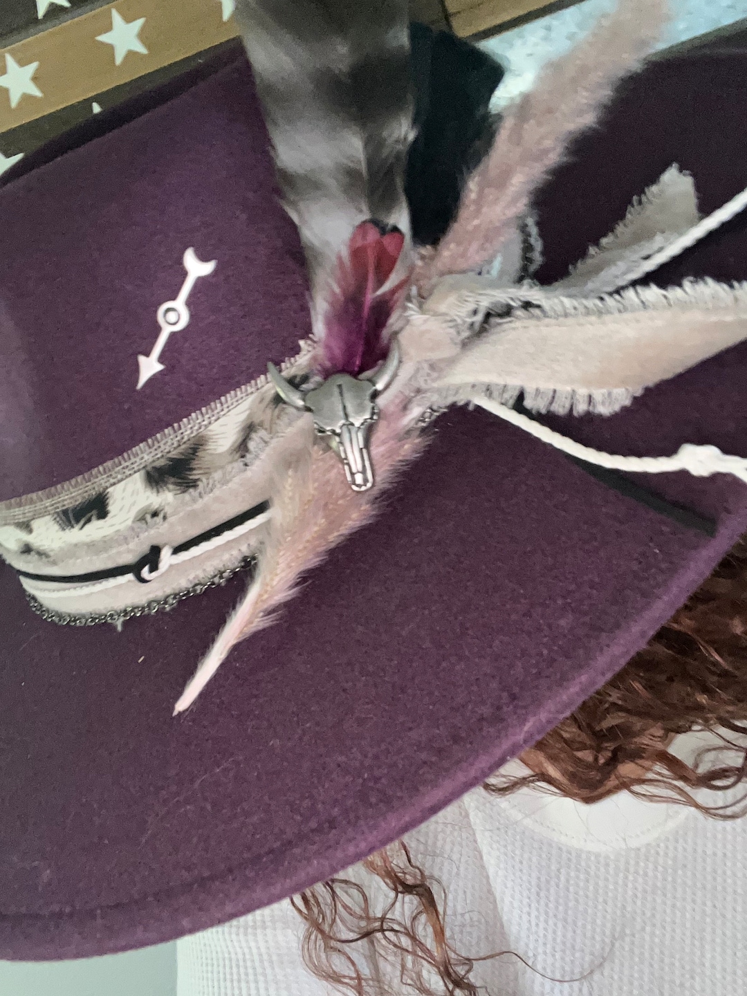Purple Western Fedora Boho Chic Hat With Gray Leopard Band and Velvet ...
