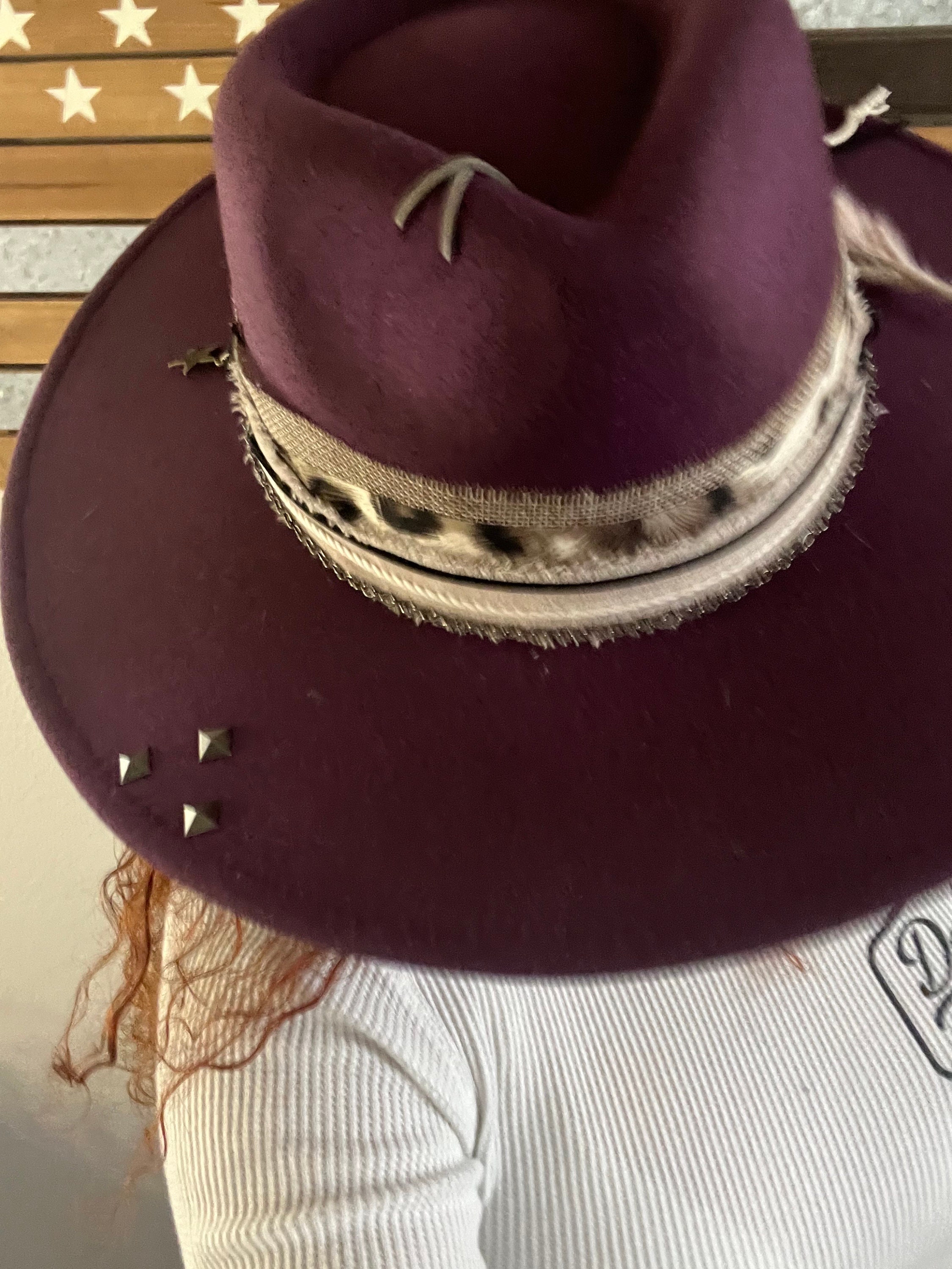 Purple Western Fedora Boho Chic Hat With Gray Leopard Band and Velvet ...