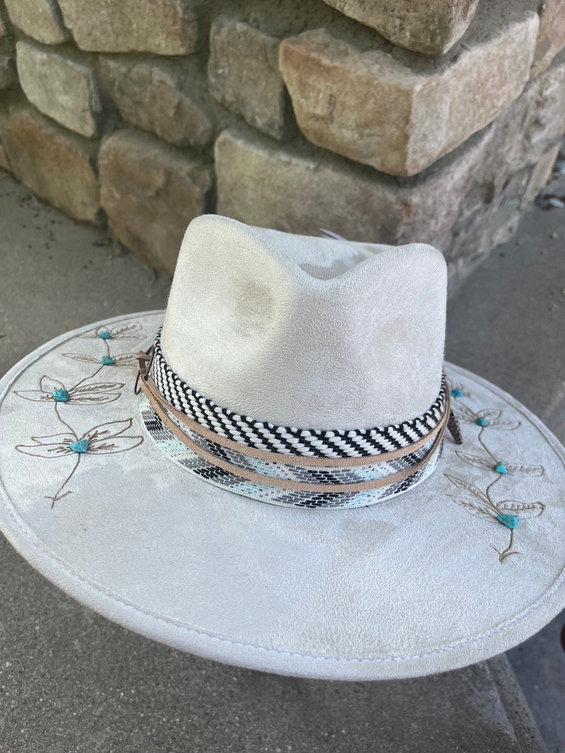 White Flat Brim Burned Cowboy Hat - Etsy