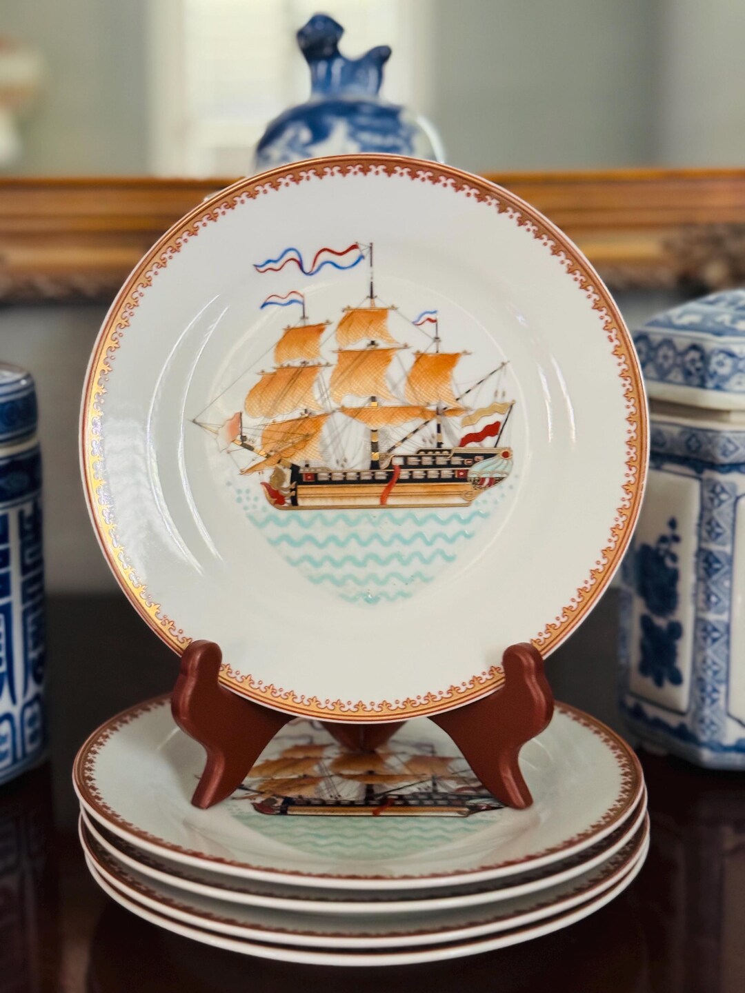 Vintage Three Mast Ship- Sailing Ship Plates- Set of Five! - Etsy