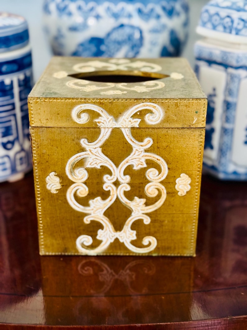 Vintage Florentine Tissue Box Cover, Made in Italy- Gold and White - Etsy