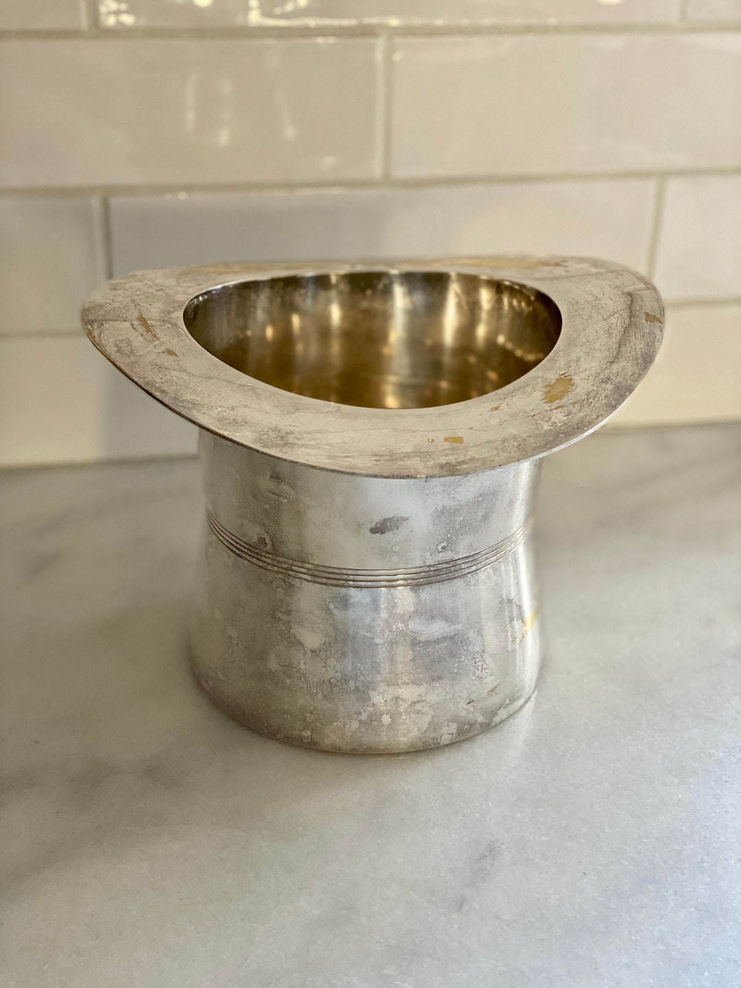 Vintage Godinger Top Hat Ice Bucket silverplate and Brass - Etsy