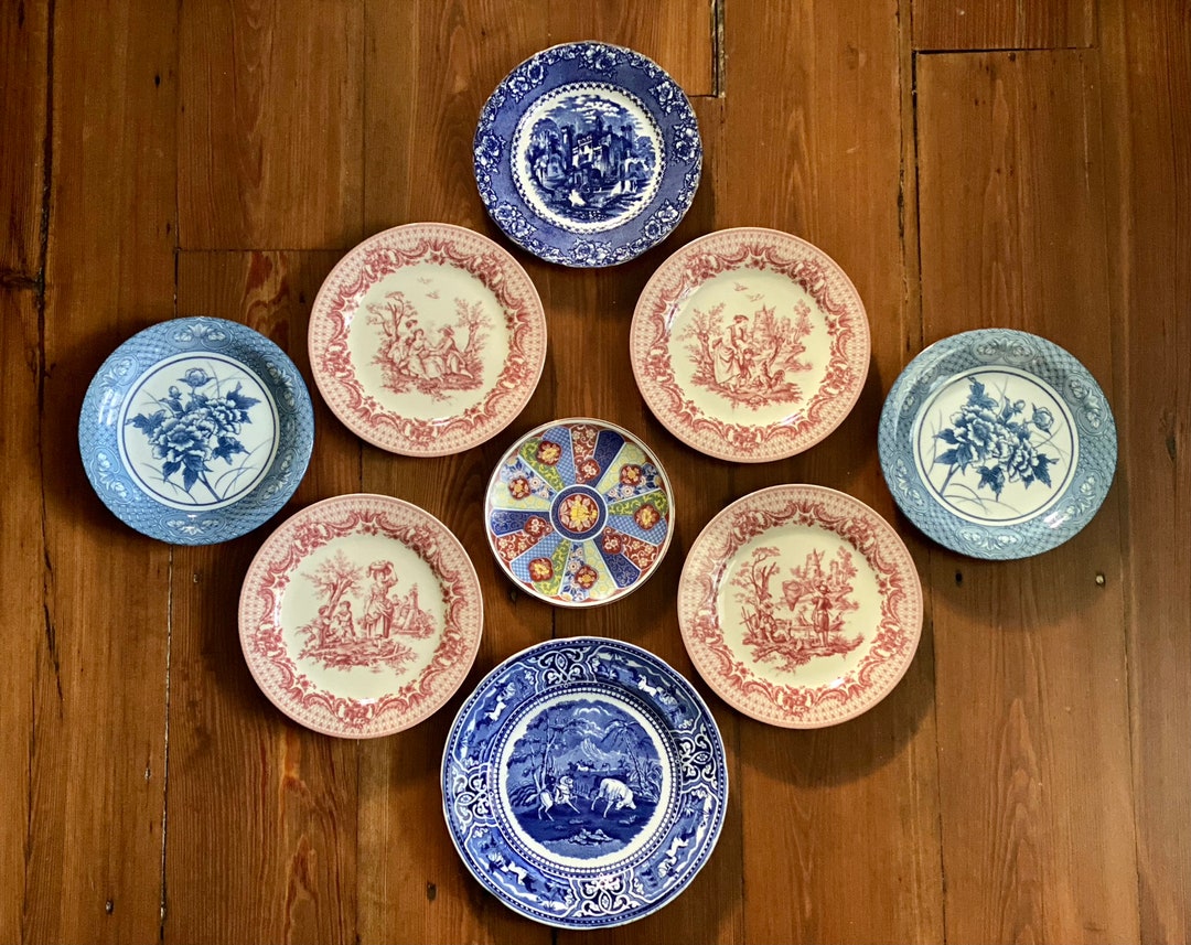 Blue and White and Red Toile Plate Wall Grouping Set of Nine - Etsy