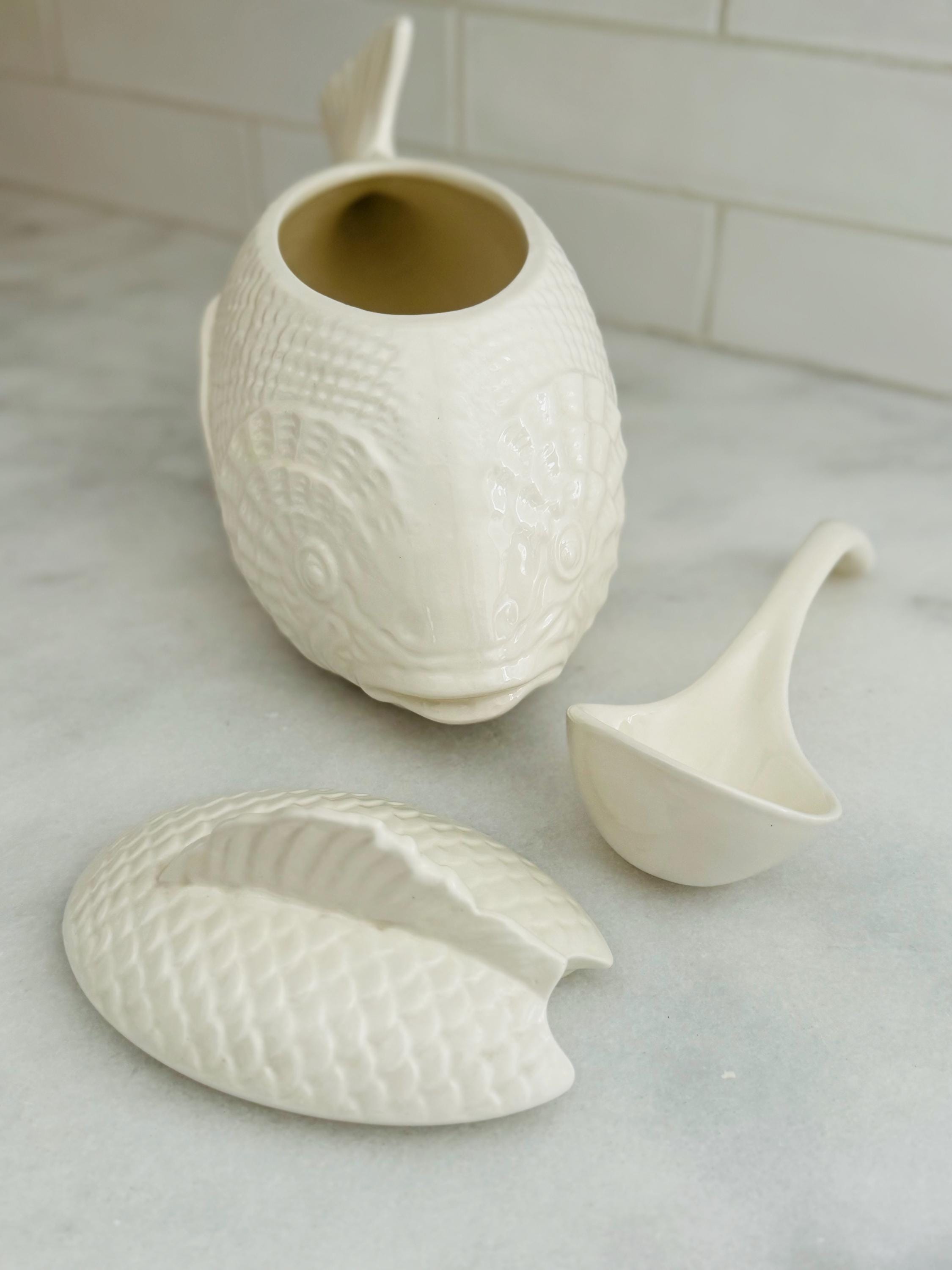 Large White Ceramic Fish Soup Tureen, Marked 1981 - Etsy