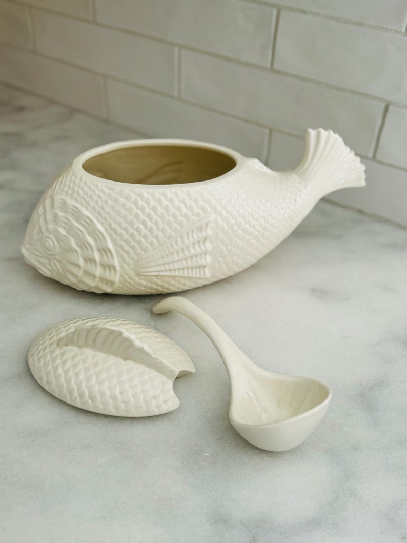 Large White Ceramic Fish Soup Tureen, Marked 1981 - Etsy