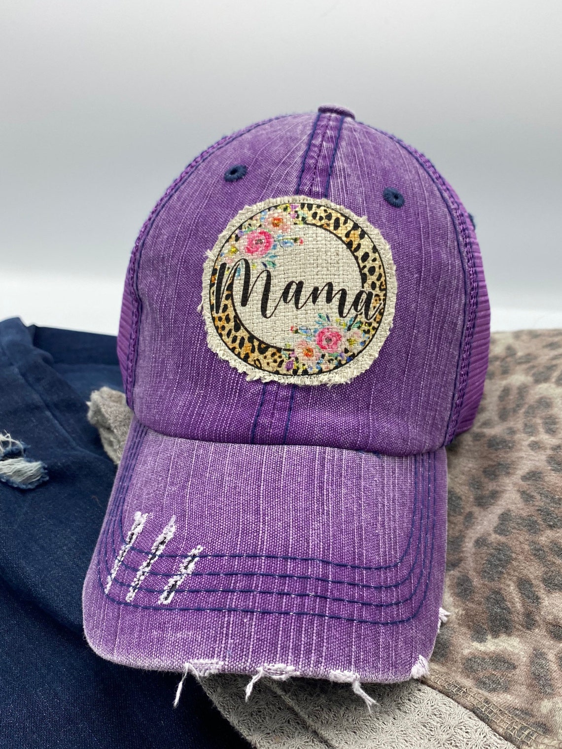 Leopard Mama Hat Distressed Hat, Trucker Hat, Trucker Cap, Baseball Cap ...