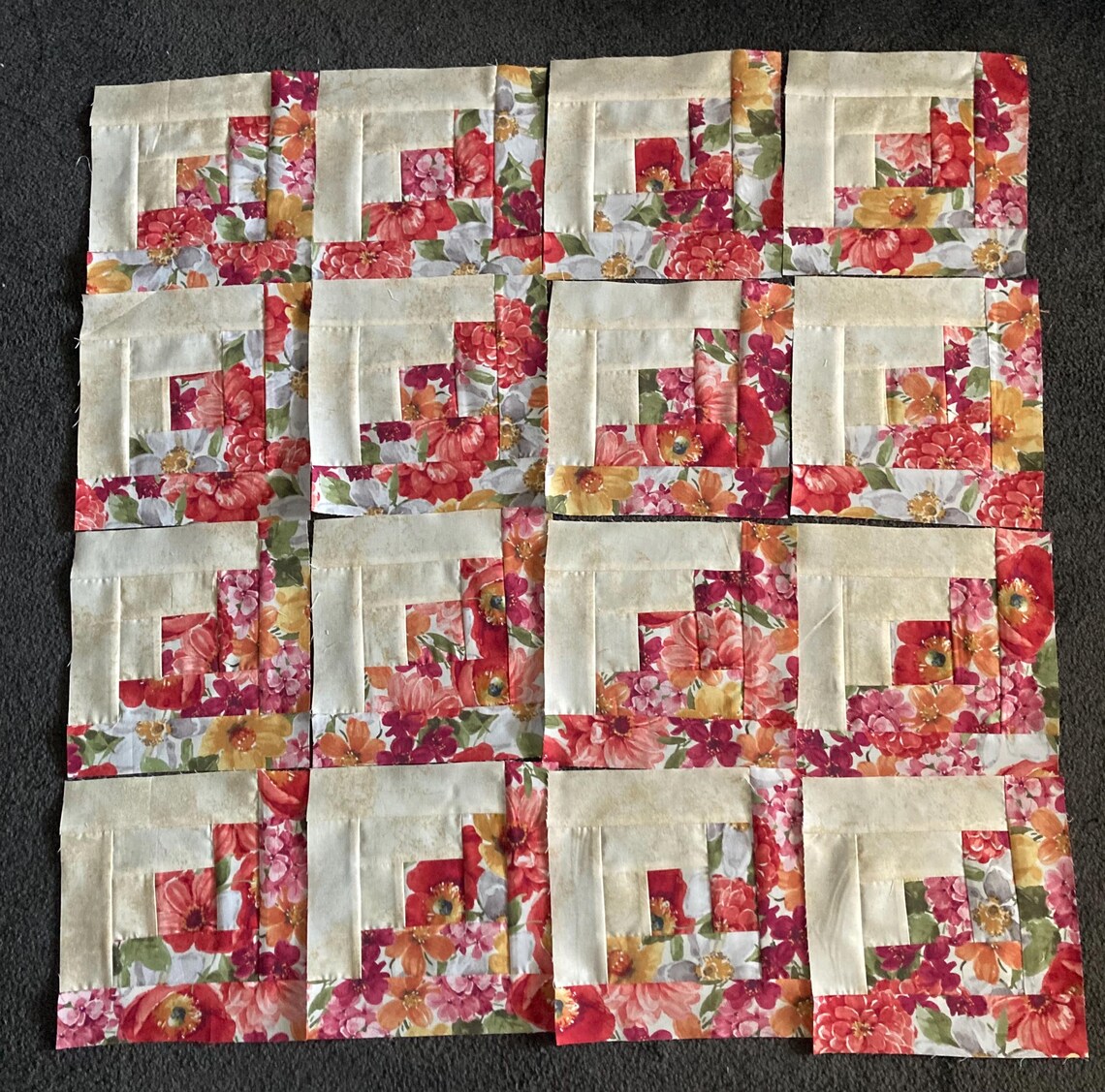 Floral Quilt Blocks Set of 16 Log Cabin Wilmington and Northcott ...