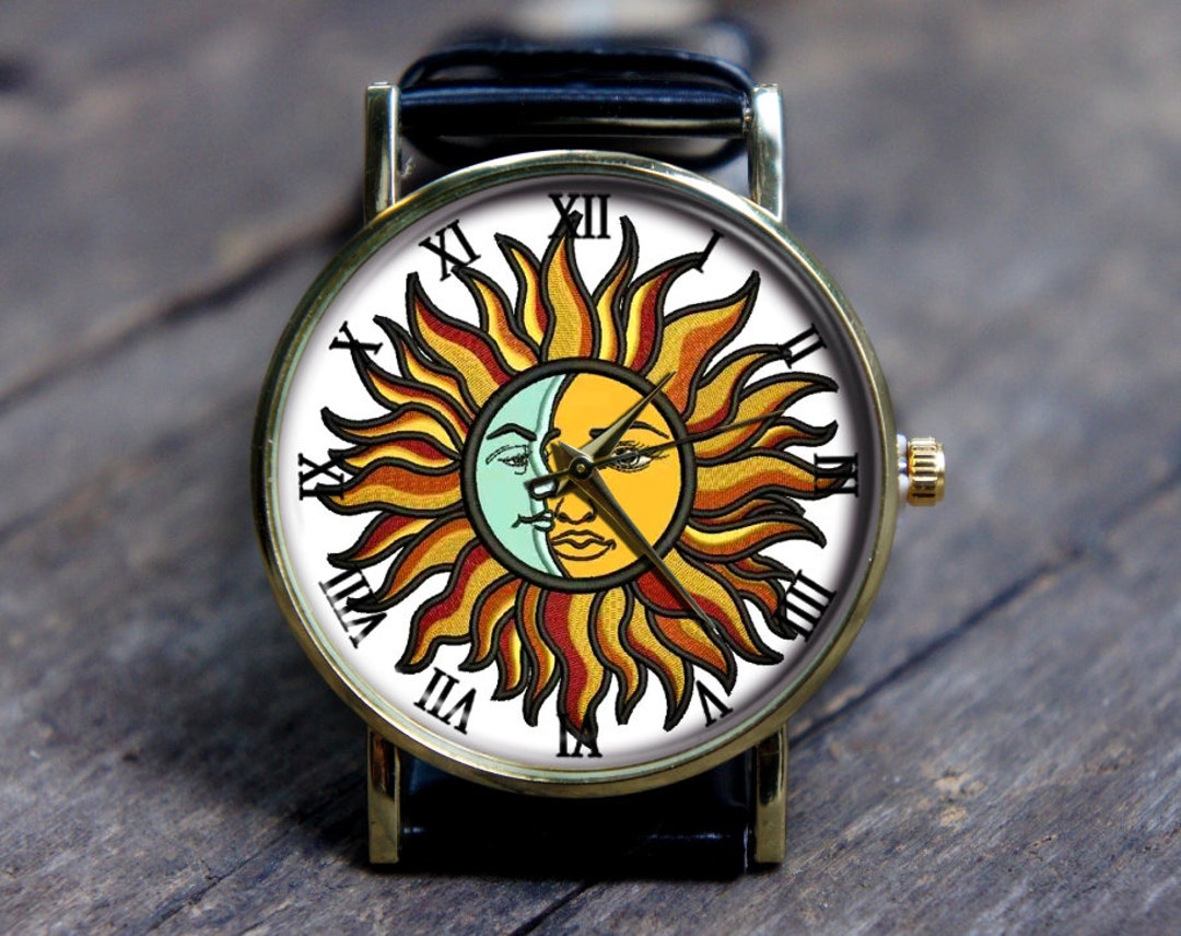 Embroidery Effect Sun and Moon Watch, Unisex, Men’s and Women’s Wrist ...