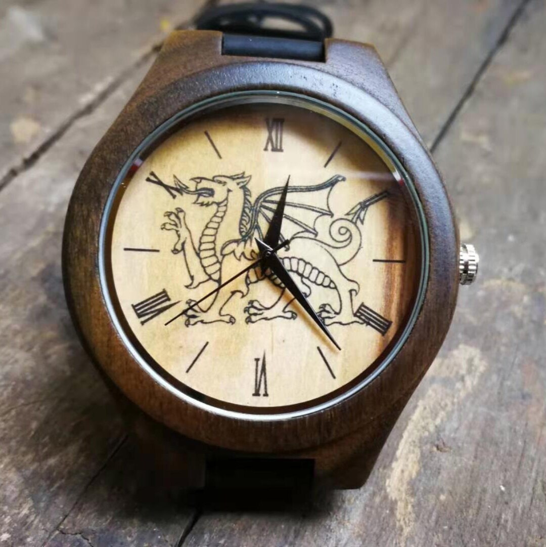 Welsh Dragon Flag, Wooden Watch, Unisex Wrist Watch, Personalized Gift ...