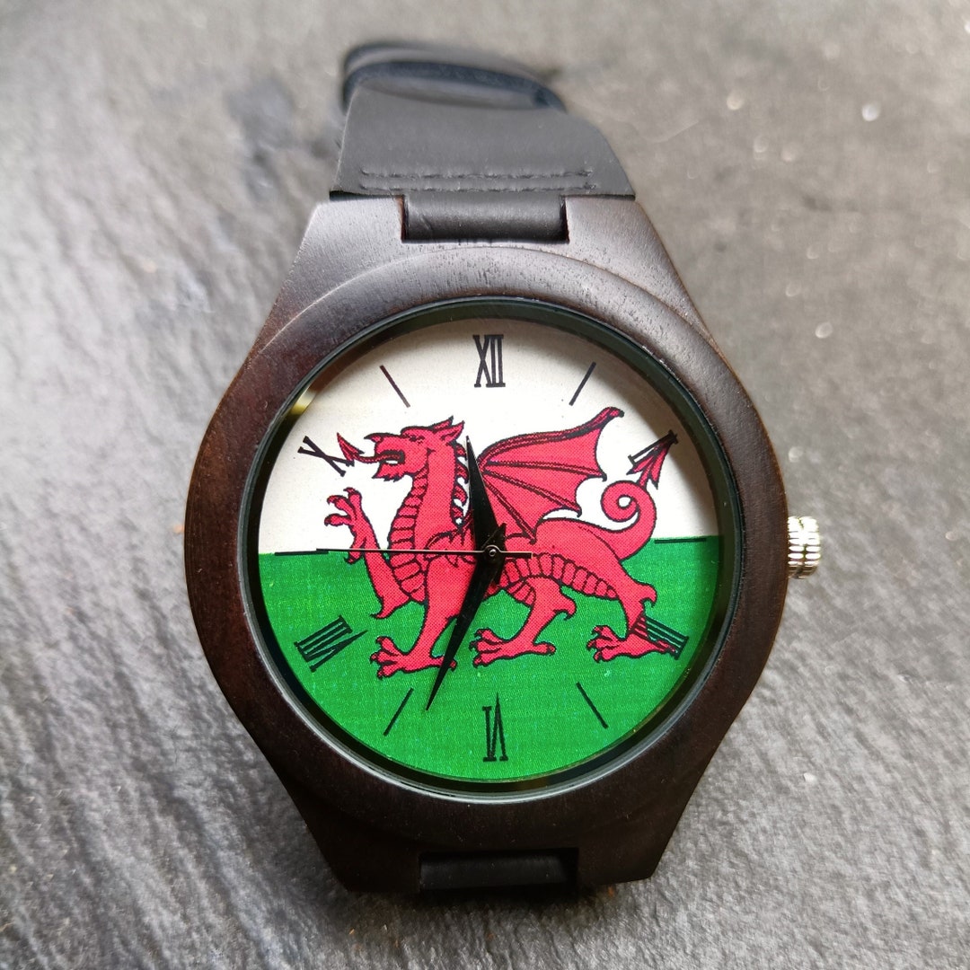 Welsh Dragon Flag Watch, Welsh Watch, Dragon Watch, Wooden Watch ...