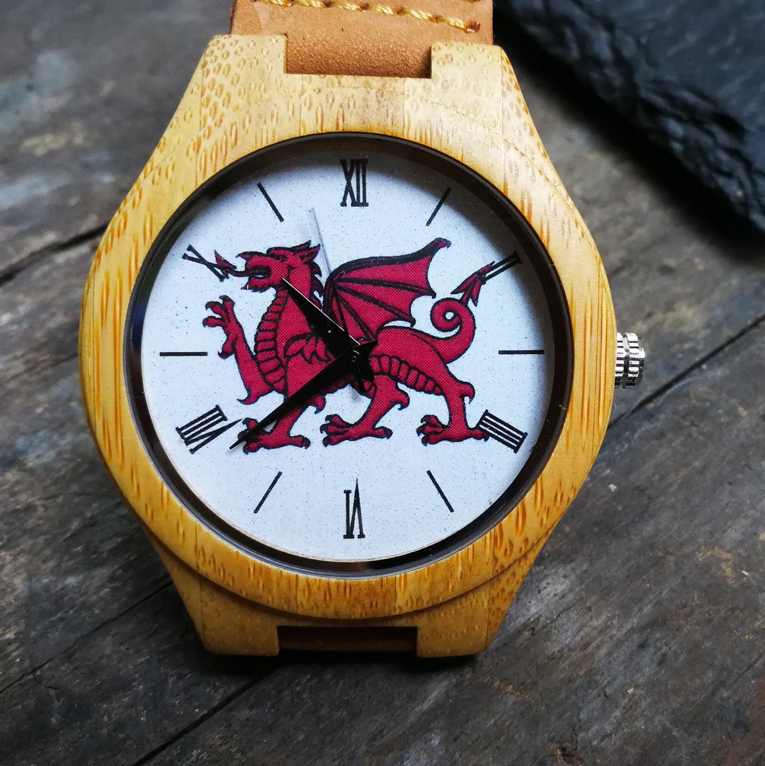 Welsh Dragon Flag, Wooden Watch, Unisex Wrist Watch, Personalized Gift ...