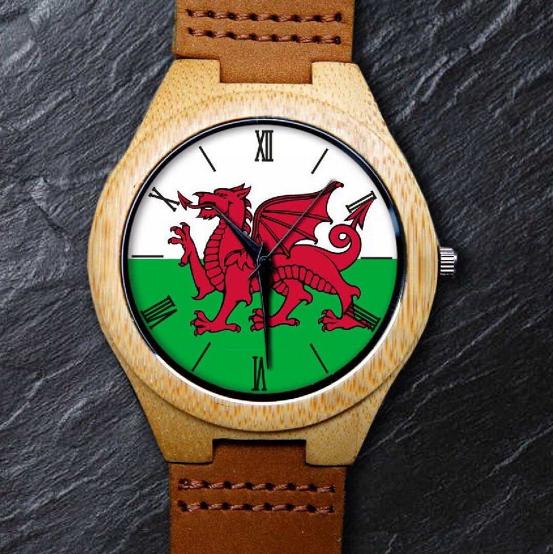 Welsh Dragon Flag Watch, Welsh Dragon Watch, Wooden Watch, Unisex, Men ...
