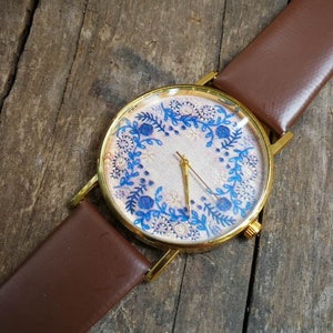 Unisex, Men’s and Women’s Wrist Watch, Embroidery Effect Flower and ...