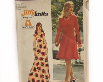 Simplicity 8235 Vintage Sewing Pattern, Misses' Dress for Knits, Jiffy ...