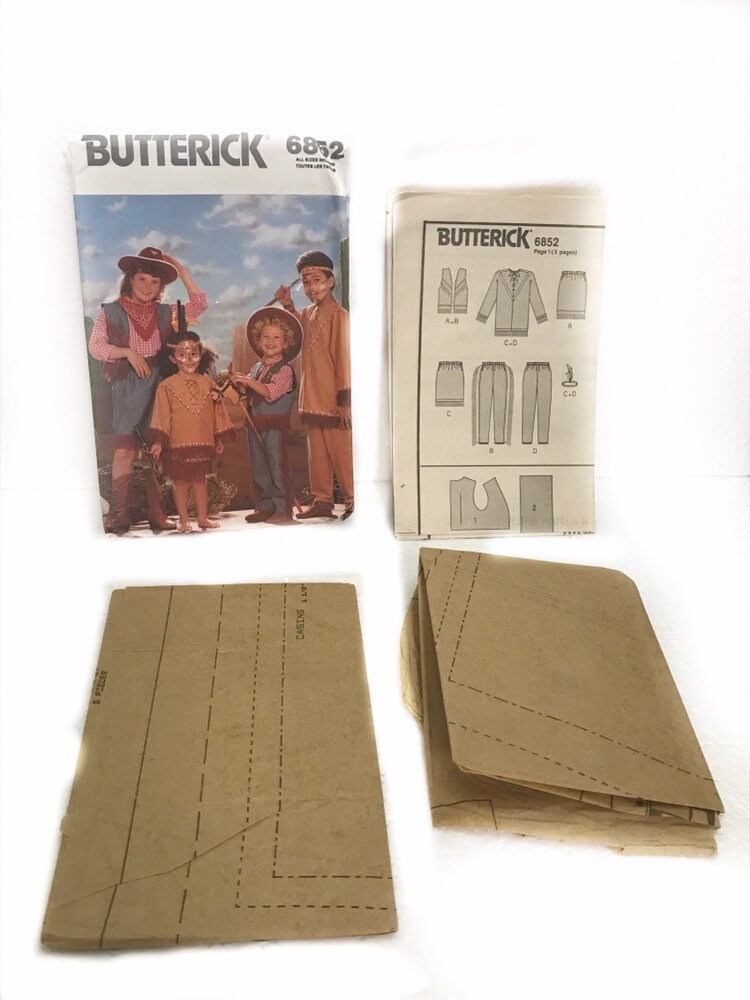 Butterick 6852 Childs Cowboy Native American Indian Costume - Etsy UK