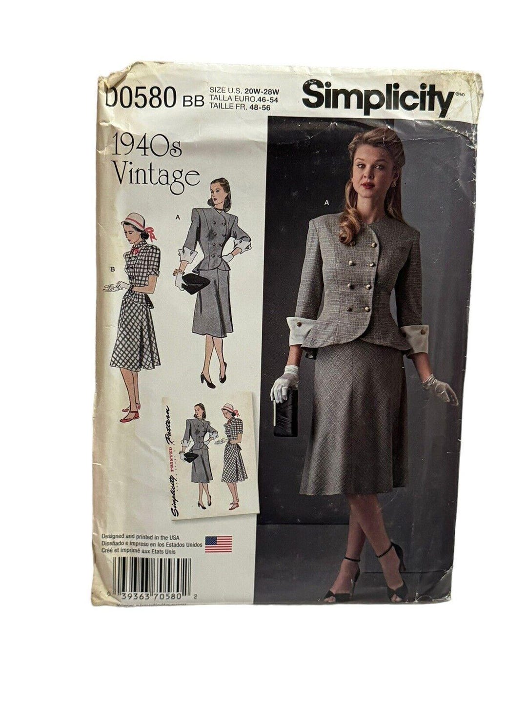 Simplicity D0580 8242 Misses 1940’s Two Piece Dress Sewing Pattern 20W ...