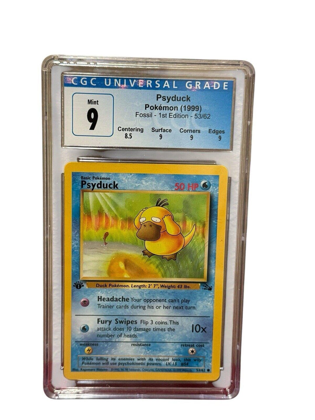 1st Edition Fossil Psyduck 53/62 Pokémon 1999 Rare Pokemon Card Graded ...