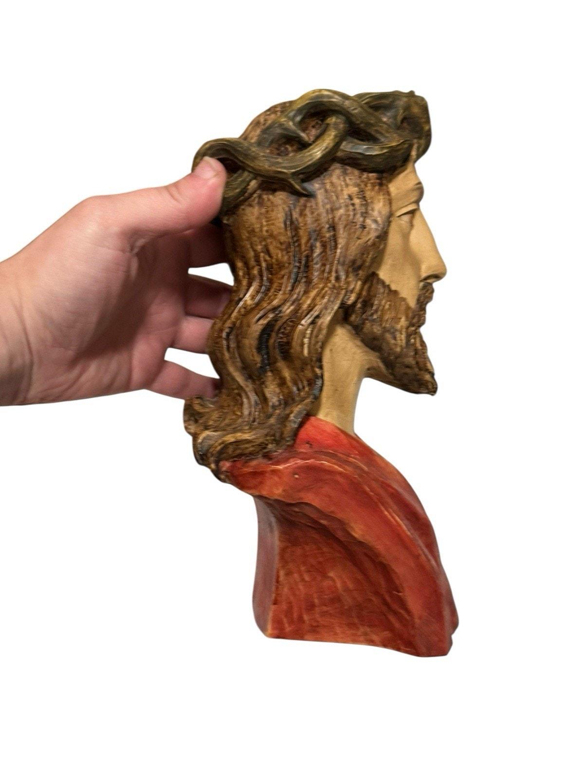 Vintage Hand Carved Jesus Christ Bust Statue 9” Religious Christian ...