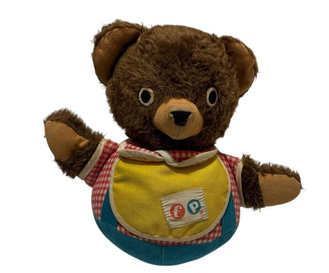 Fisher Price Vintage Roly Poly Teddy Bear Chime Plush Musical Baby Toy ...