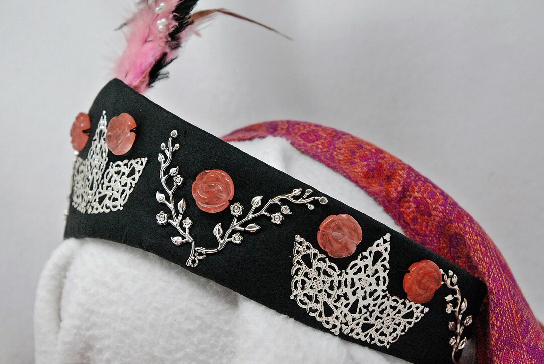 SCA Duchess Regalia Women's Persian Taj Diadem Black Silk W Silver ...