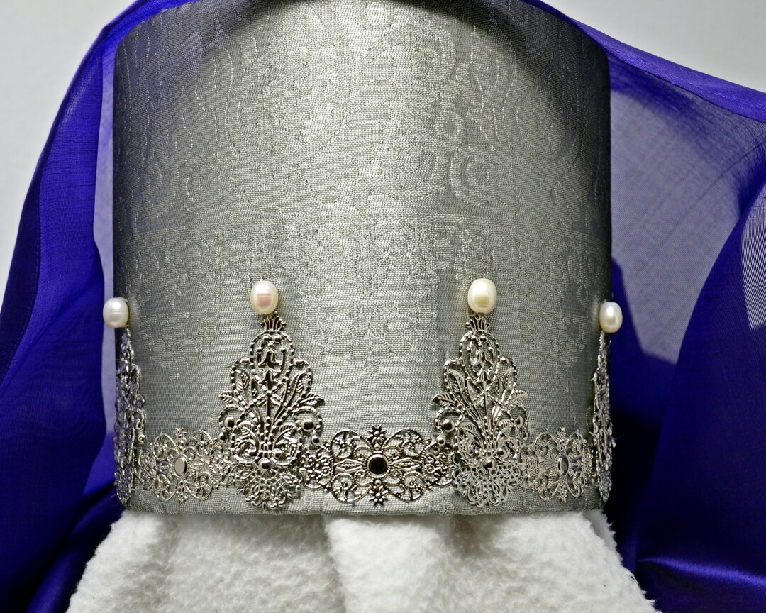 SCA Baronial Coronet Silver Filigree & Real Pearls Framed Pillbox Hat ...