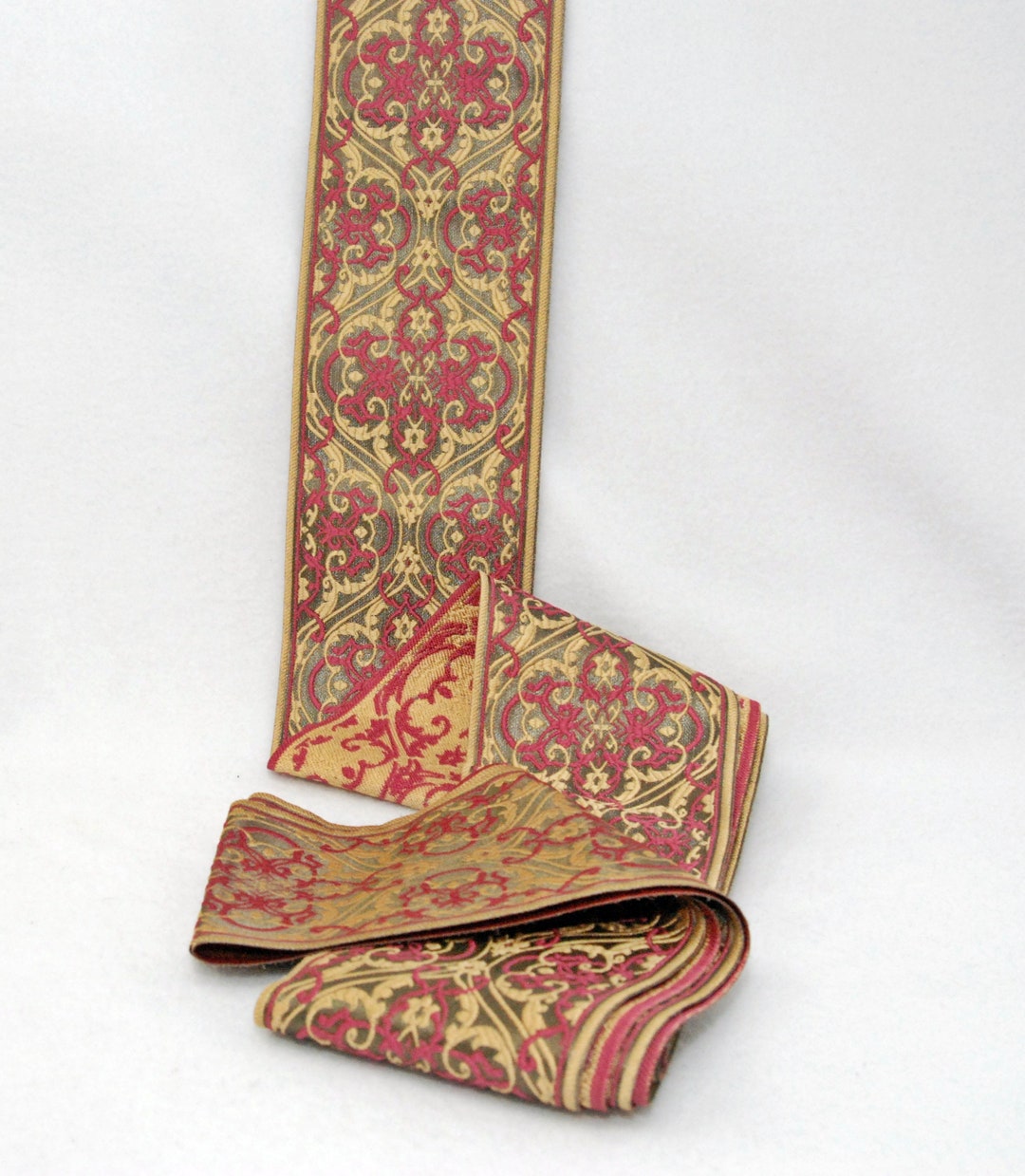 Rose, Dark Taupe and Gold Woven Jacquard Trim With Central Asian ...