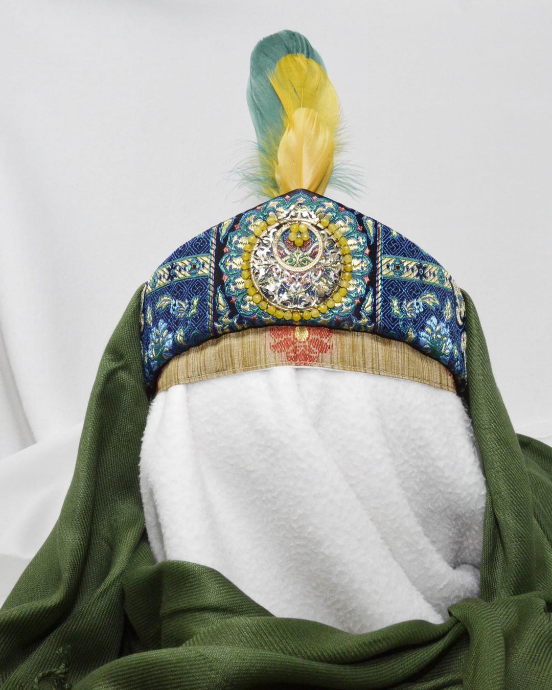Blue Polychrome Silk Brocade Women's Persian Style Taj Diadem. Bronze ...