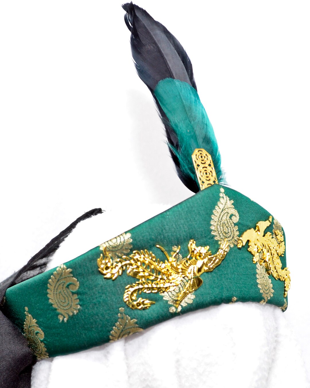 Women's Persian Style Taj Diadem. Green Sari Brocade and Gold Phoenix ...