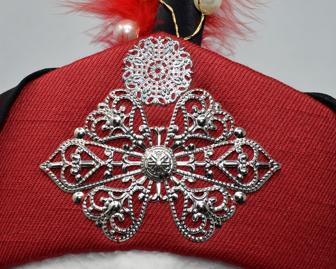 Red Women's Persian Style Taj Diadem. Silver Filigree Ornament ...