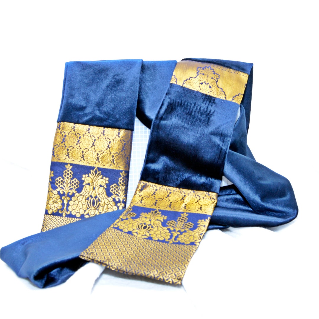 Peacocks Blue Velvet Sash W Blue & Gold Brocade Trim. Unisex - Etsy