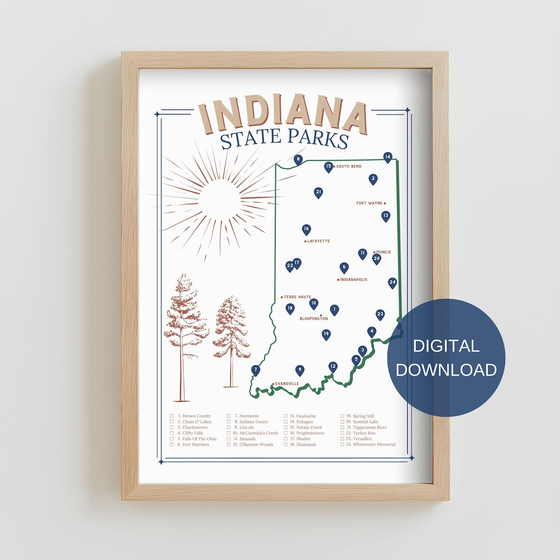 Indiana State Park Checklist – Printable PDF Digital Download for ...