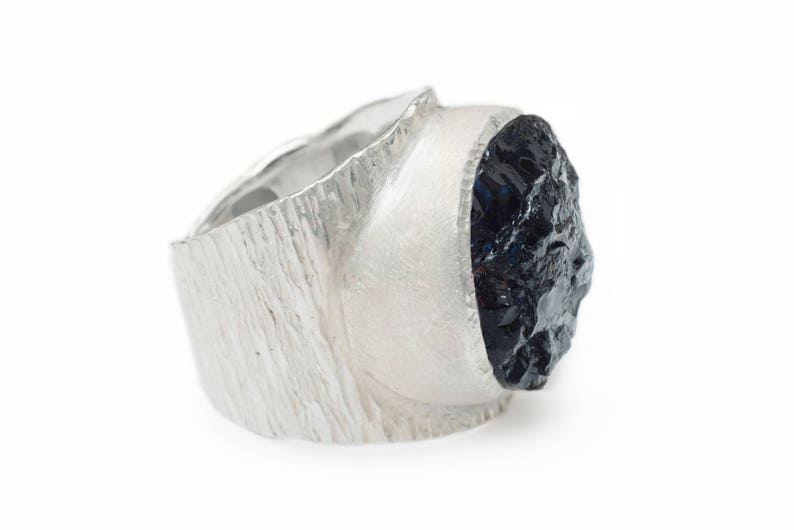 Women's Raw Black Tourmaline & Sterling Silver Macho Ring - Etsy