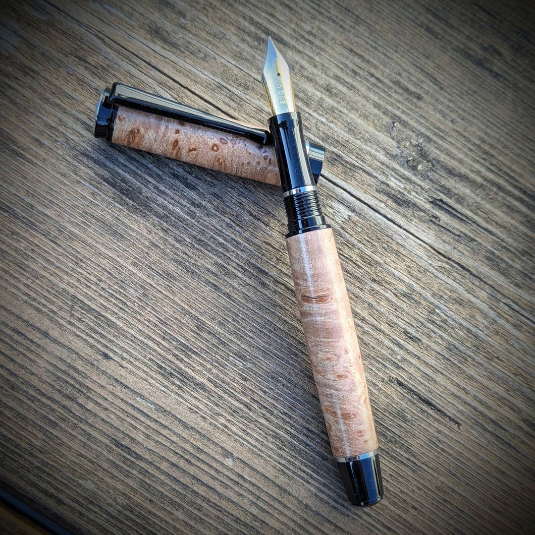 Handmade Oregon Maple Burl Fountain Rollerball Pen - Black Fittings ...