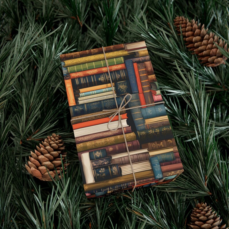 Book Lover's Delight: Stack of Books, Gift Wrapping Paper - Etsy