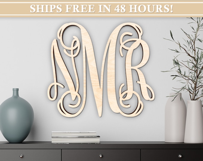 Wooden Monogram Unpainted Wood Monogram Wall Hanging Monogram Door ...