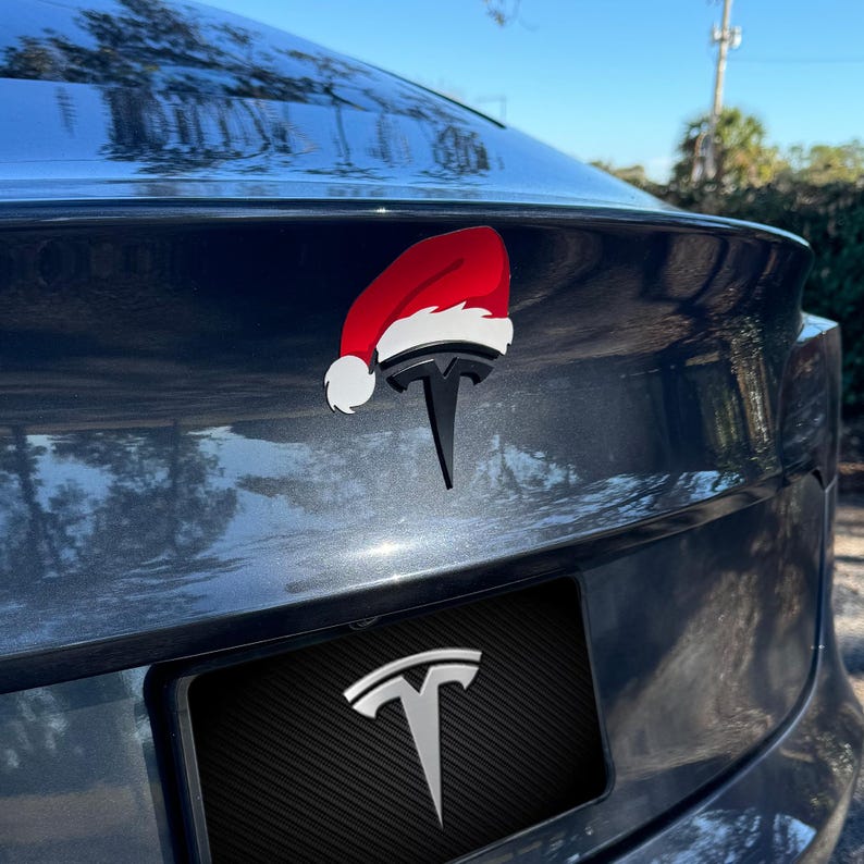 Tesla Christmas Car Magnet Accessory | Santa Hat Holiday Decoration ...